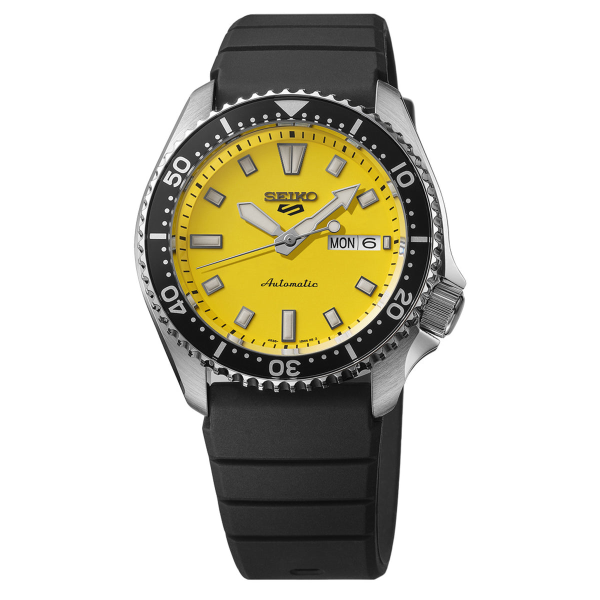 Seiko 5 100M Ki-Iro Yellow Dial Automatic Rubber Strap Watch SRPL87K1 ...