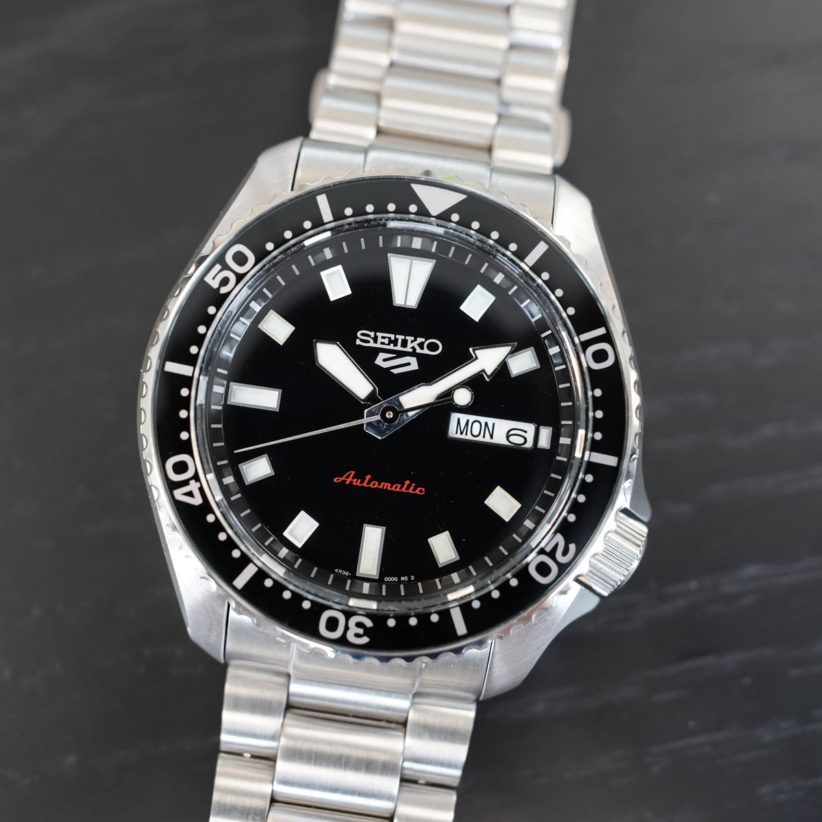 Seiko 5 100M Kuro Black Dial Automatic Stainless Steel Watch SRPL85K1 ...