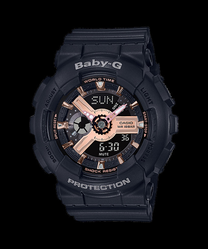 Casio Baby-G BA110 Series Anadigi Black x Rose Gold Watch BA110RG-1ADR ...